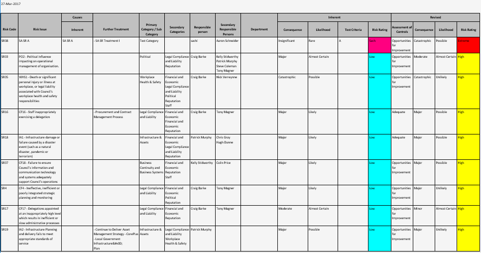 Simple Risk Register Report