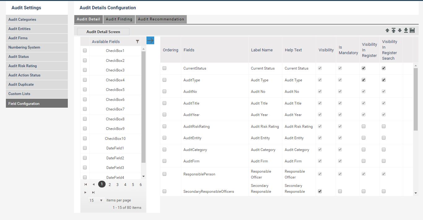Audit Field Configurations