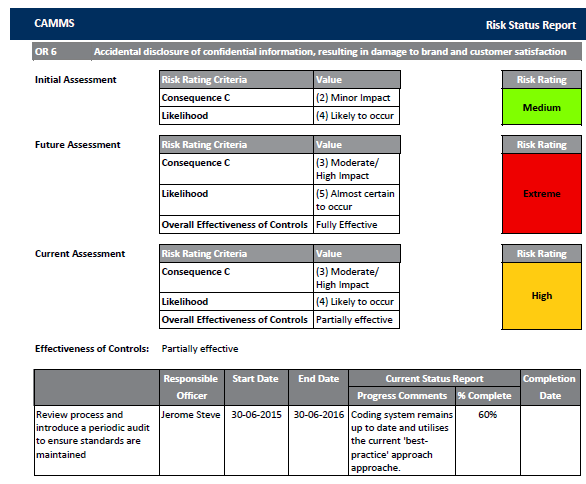 Risk Status Report
